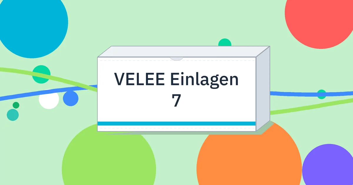 Symbolbild: Packung mit der Aufschrift VELEE Einlagen 7 (PZN 20578741) – Verfügbarkeit und Bezug in Apotheken in Frankfurt am Main