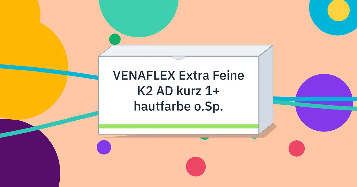 Symbolbild: Packung mit der Aufschrift VENAFLEX Extra Feine K2 AD kurz 1+ hautfarbe o.Sp. (PZN 18307928) – Verfügbarkeit und Bezug in Apotheken in Frankfurt am Main