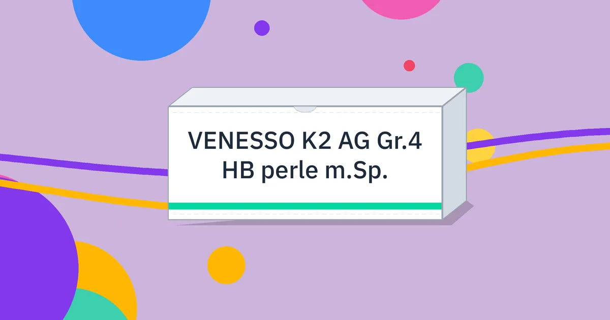 Symbolbild: Packung mit der Aufschrift VENESSO K2 AG Gr.4 HB perle m.Sp. (PZN 03262723) – Verfügbarkeit und Bezug in Apotheken in Frankfurt am Main