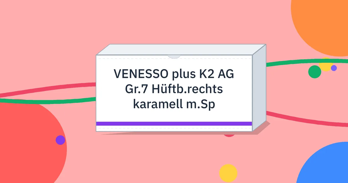 Symbolbild: Packung mit der Aufschrift VENESSO plus K2 AG Gr.7 Hüftb.rechts karamell m.Sp (PZN 13761918) – Verfügbarkeit und Bezug in Apotheken in Frankfurt am Main