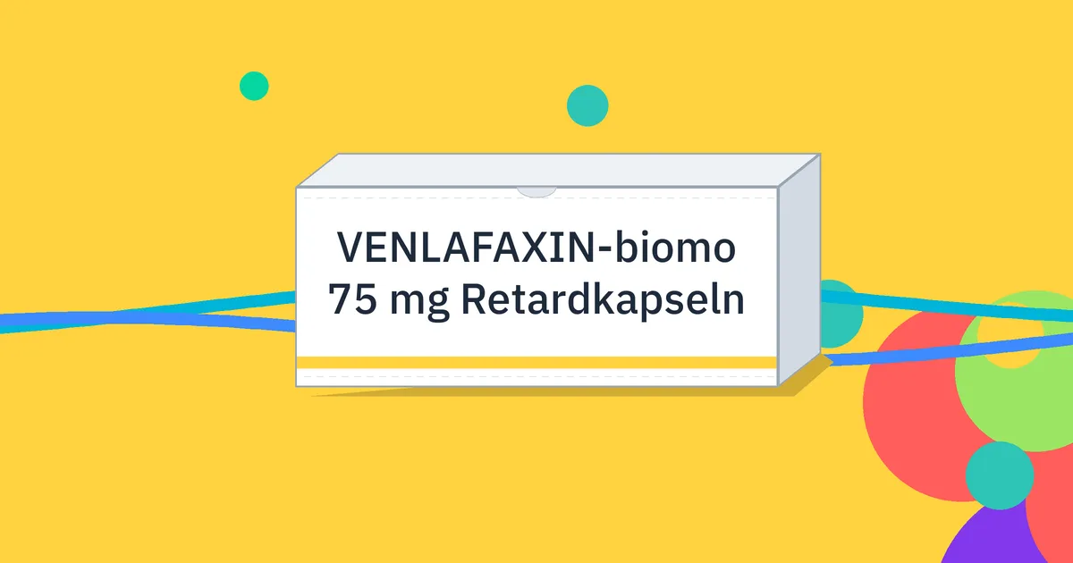Symbolbild: Packung mit der Aufschrift VENLAFAXIN-biomo 75 mg Retardkapseln (PZN 06060078) – Verfügbarkeit und Bezug in Apotheken in Frankfurt am Main