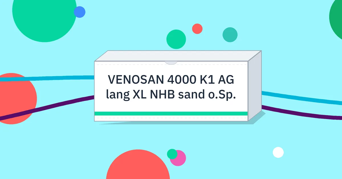 Symbolbild: Packung mit der Aufschrift VENOSAN 4000 K1 AG lang XL NHB sand o.Sp. (PZN 14422101) – Verfügbarkeit und Bezug in Apotheken in Frankfurt am Main