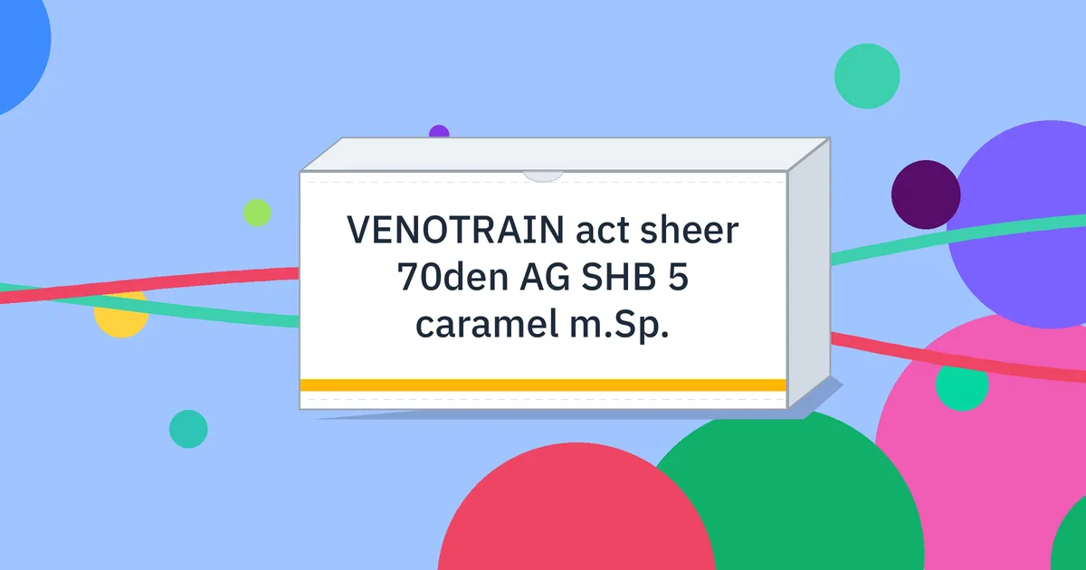 Symbolbild: Packung mit der Aufschrift VENOTRAIN act sheer 70den AG SHB 5 caramel m.Sp. (PZN 16207832) – Verfügbarkeit und Bezug in Apotheken in Frankfurt am Main