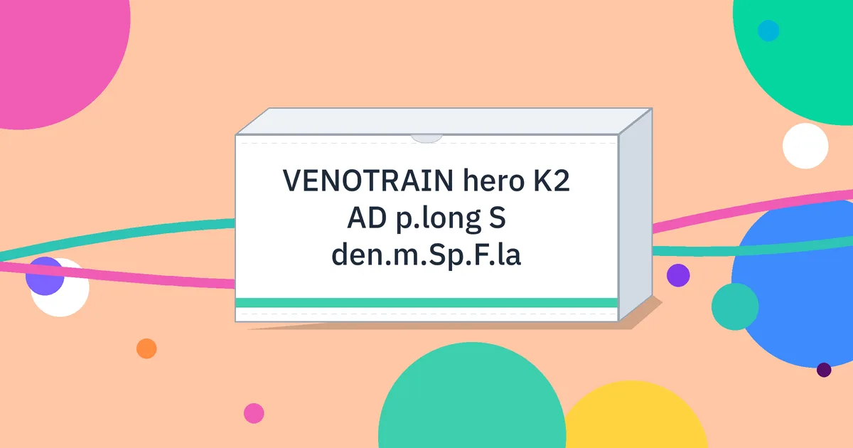 Symbolbild: Packung mit der Aufschrift VENOTRAIN hero K2 AD p.long S den.m.Sp.F.la (PZN 19191215) – Verfügbarkeit und Bezug in Apotheken in Frankfurt am Main