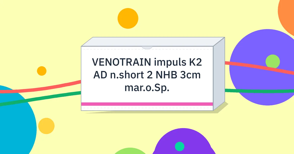 Symbolbild: Packung mit der Aufschrift VENOTRAIN impuls K2 AD n.short 2 NHB 3cm mar.o.Sp. (PZN 15223728) – Verfügbarkeit und Bezug in Apotheken in Frankfurt am Main