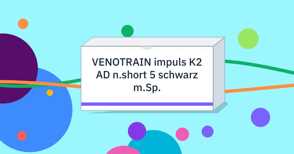 Symbolbild: Packung mit der Aufschrift VENOTRAIN impuls K2 AD n.short 5 schwarz m.Sp. (PZN 00616155) – Verfügbarkeit und Bezug in Apotheken in Frankfurt am Main