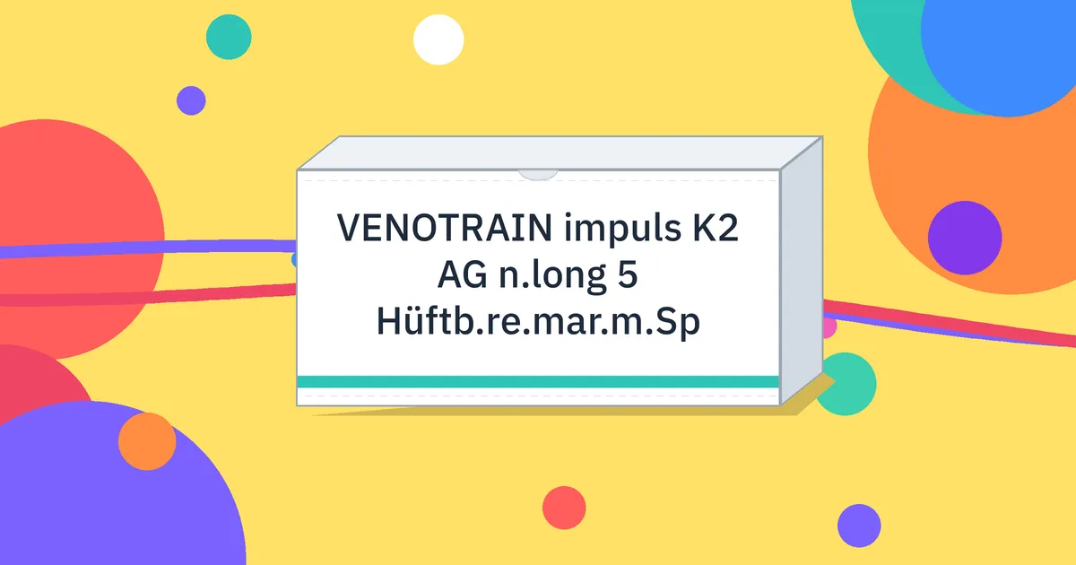 Symbolbild: Packung mit der Aufschrift VENOTRAIN impuls K2 AG n.long 5 Hüftb.re.mar.m.Sp (PZN 15216473) – Verfügbarkeit und Bezug in Apotheken in Frankfurt am Main