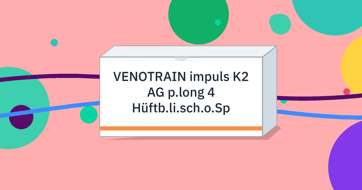 Symbolbild: Packung mit der Aufschrift VENOTRAIN impuls K2 AG p.long 4 Hüftb.li.sch.o.Sp (PZN 10295226) – Verfügbarkeit und Bezug in Apotheken in Frankfurt am Main