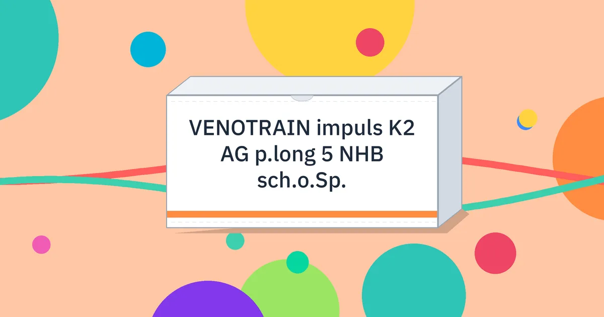 Symbolbild: Packung mit der Aufschrift VENOTRAIN impuls K2 AG p.long 5 NHB sch.o.Sp. (PZN 00520745) – Verfügbarkeit und Bezug in Apotheken in Frankfurt am Main