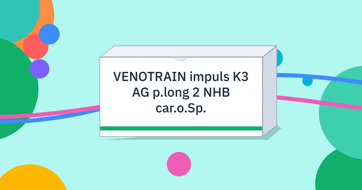 Symbolbild: Packung mit der Aufschrift VENOTRAIN impuls K3 AG p.long 2 NHB car.o.Sp. (PZN 08422315) – Verfügbarkeit und Bezug in Apotheken in Frankfurt am Main