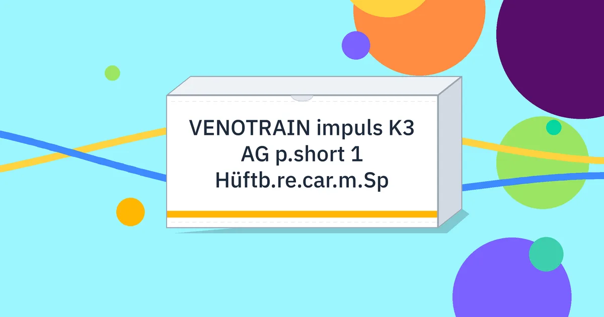 Symbolbild: Packung mit der Aufschrift VENOTRAIN impuls K3 AG p.short 1 Hüftb.re.car.m.Sp (PZN 10293635) – Verfügbarkeit und Bezug in Apotheken in Frankfurt am Main