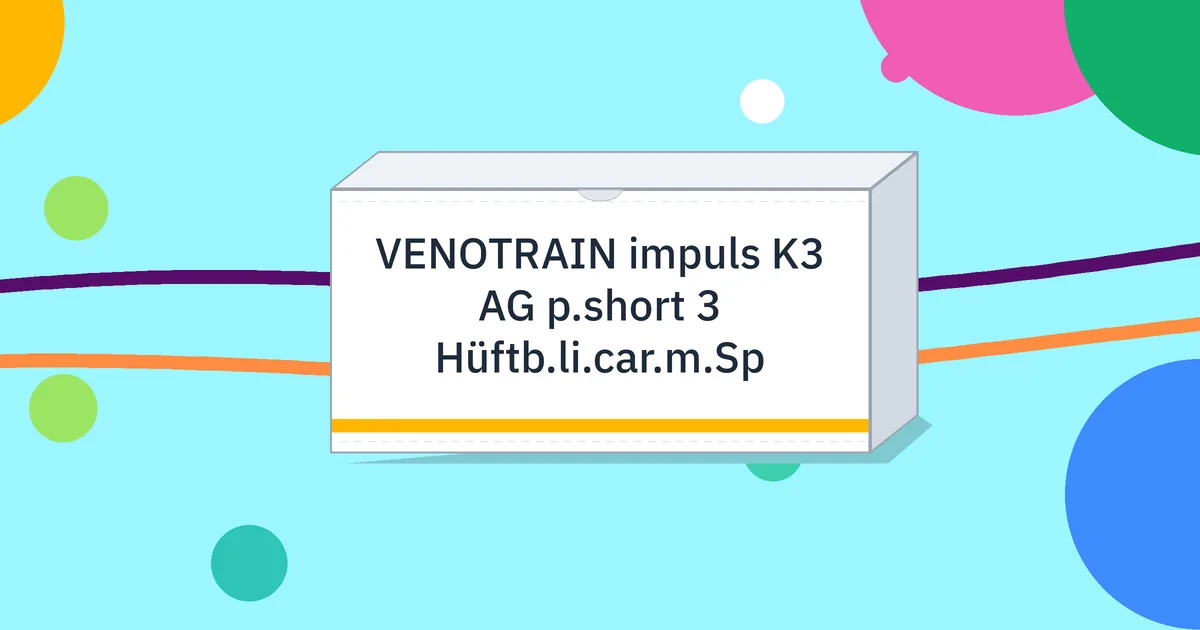 Symbolbild: Packung mit der Aufschrift VENOTRAIN impuls K3 AG p.short 3 Hüftb.li.car.m.Sp (PZN 10295433) – Verfügbarkeit und Bezug in Apotheken in Frankfurt am Main