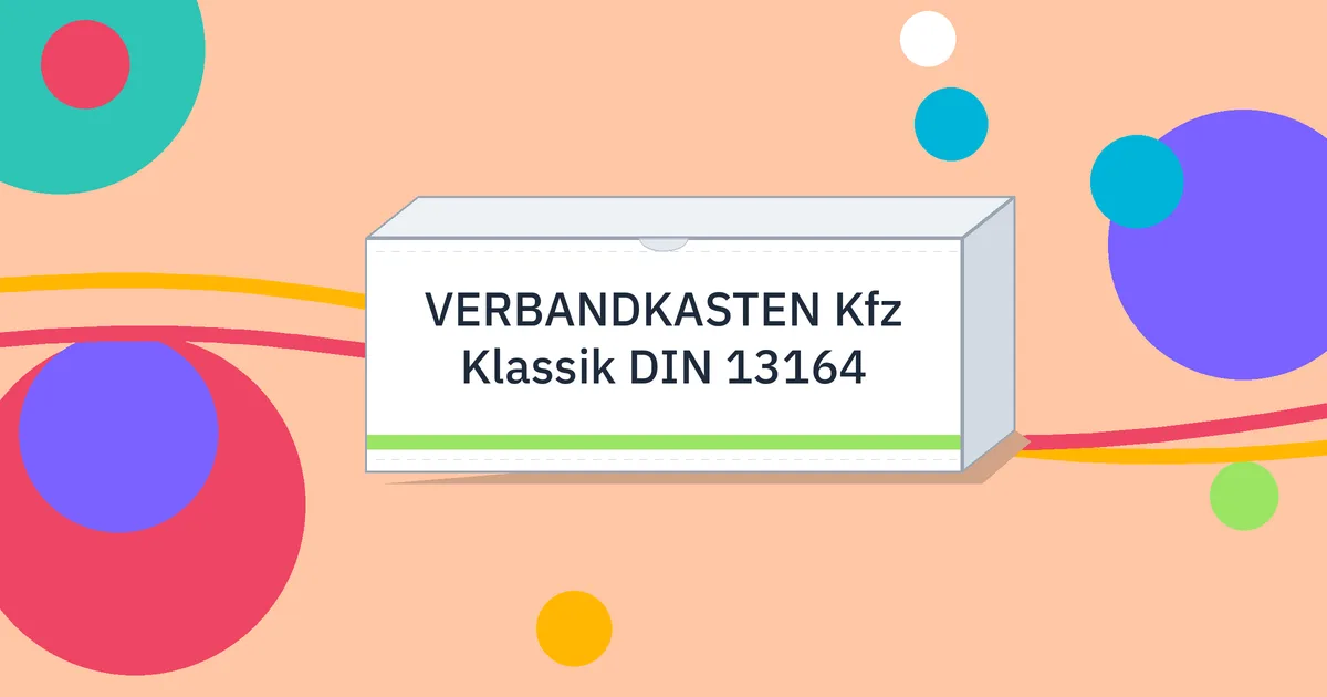 Symbolbild: Packung mit der Aufschrift VERBANDKASTEN Kfz Klassik DIN 13164 (PZN 07761297) – Verfügbarkeit und Bezug in Apotheken in Frankfurt am Main