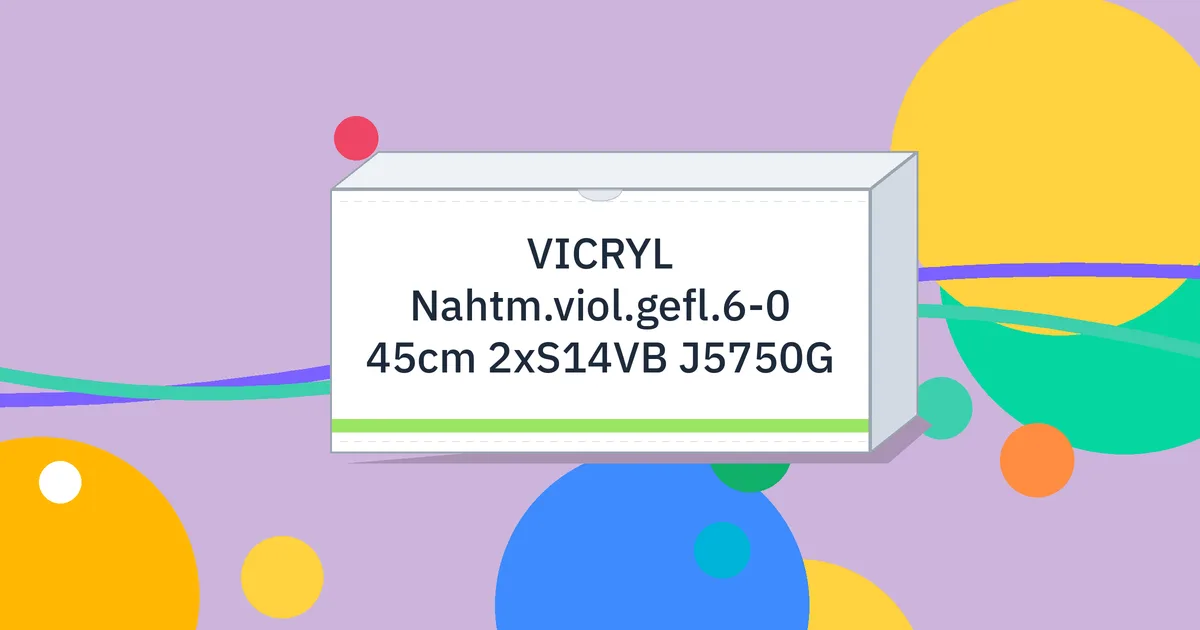 Symbolbild: Packung mit der Aufschrift VICRYL Nahtm.viol.gefl.6-0 45cm 2xS14VB J5750G (PZN 20896151) – Verfügbarkeit und Bezug in Apotheken in Frankfurt am Main