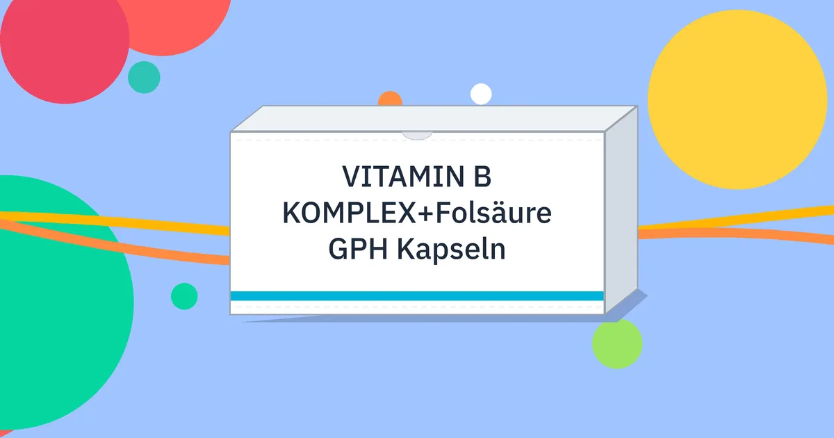 Symbolbild: Packung mit der Aufschrift VITAMIN B KOMPLEX+Folsäure GPH Kapseln (PZN 04722569) – Verfügbarkeit und Bezug in Apotheken in Frankfurt am Main