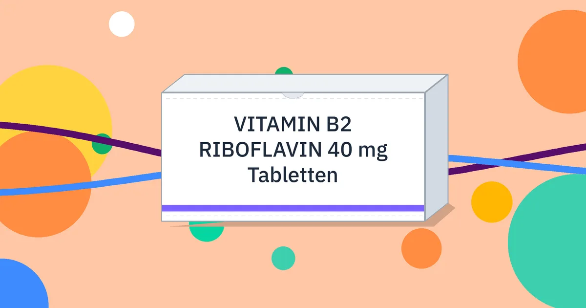 Symbolbild: Packung mit der Aufschrift VITAMIN B2 RIBOFLAVIN 40 mg Tabletten (PZN 19708109) – Verfügbarkeit und Bezug in Apotheken in Frankfurt am Main