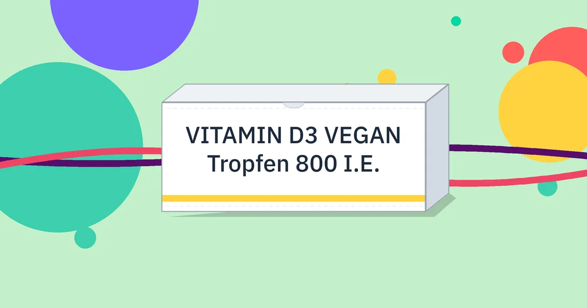 Symbolbild: Packung mit der Aufschrift VITAMIN D3 VEGAN Tropfen 800 I.E. (PZN 15232696) – Verfügbarkeit und Bezug in Apotheken in Frankfurt am Main