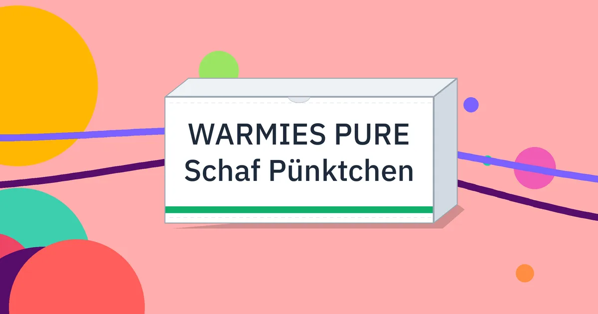 Symbolbild: Packung mit der Aufschrift WARMIES PURE Schaf Pünktchen (PZN 11684674) – Verfügbarkeit und Bezug in Apotheken in Frankfurt am Main