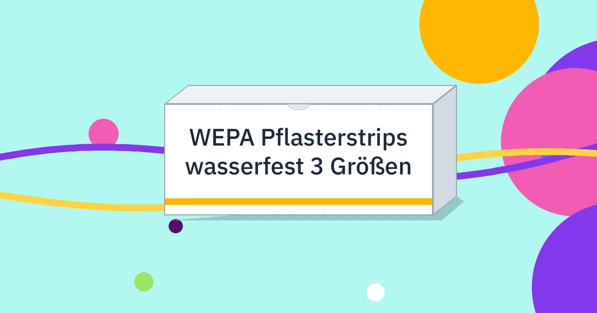 Symbolbild: Packung mit der Aufschrift WEPA Pflasterstrips wasserfest 3 Größen (PZN 16233887) – Verfügbarkeit und Bezug in Apotheken in Frankfurt am Main