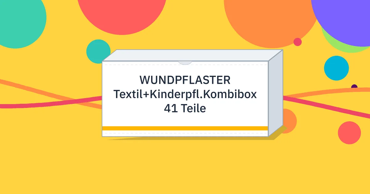 Symbolbild: Packung mit der Aufschrift WUNDPFLASTER Textil+Kinderpfl.Kombibox 41 Teile (PZN 11025500) – Verfügbarkeit und Bezug in Apotheken in Frankfurt am Main