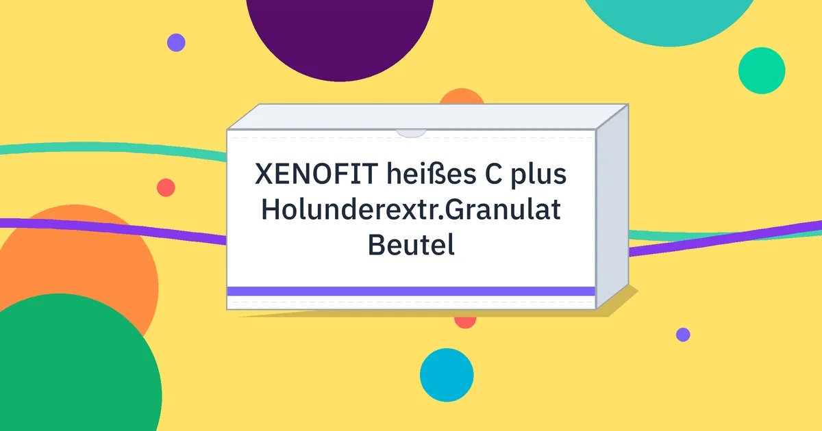 Symbolbild: Packung mit der Aufschrift XENOFIT heißes C plus Holunderextr.Granulat Beutel (PZN 01289824) – Verfügbarkeit und Bezug in Apotheken in Frankfurt am Main