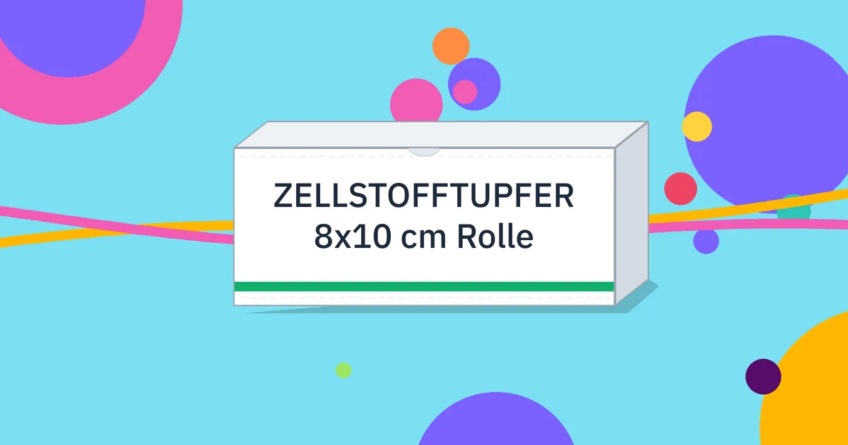 Symbolbild: Packung mit der Aufschrift ZELLSTOFFTUPFER 8x10 cm Rolle (PZN 01029655) – Verfügbarkeit und Bezug in Apotheken in Frankfurt am Main