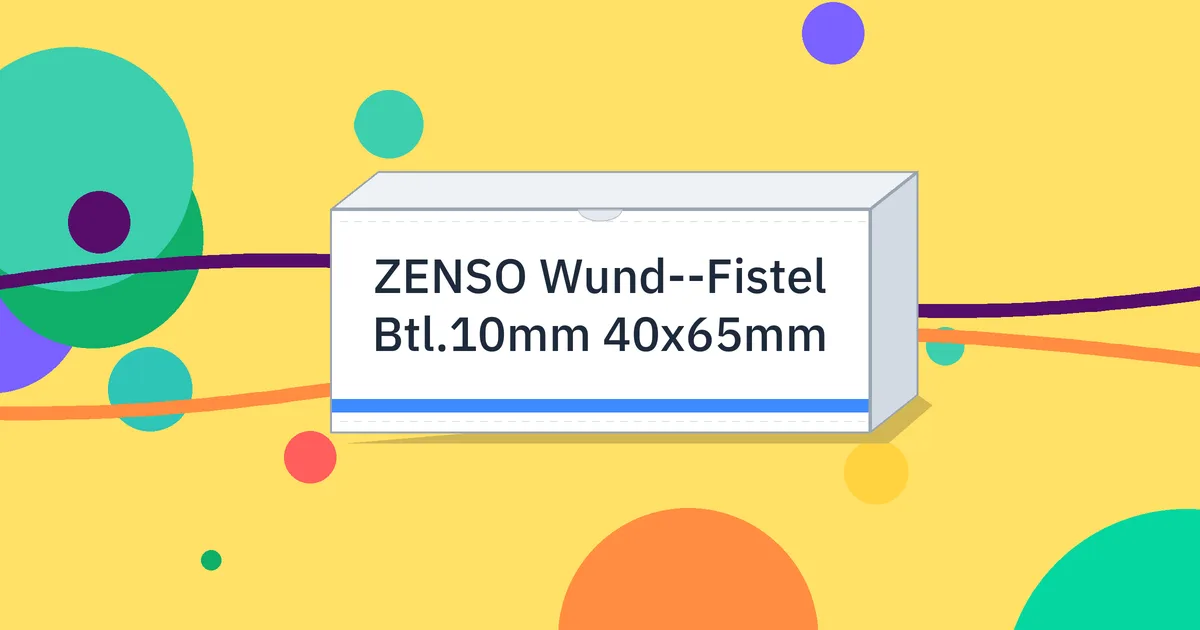 Symbolbild: Packung mit der Aufschrift ZENSO Wund--Fistel Btl.10mm 40x65mm (PZN 20087109) – Verfügbarkeit und Bezug in Apotheken in Frankfurt am Main