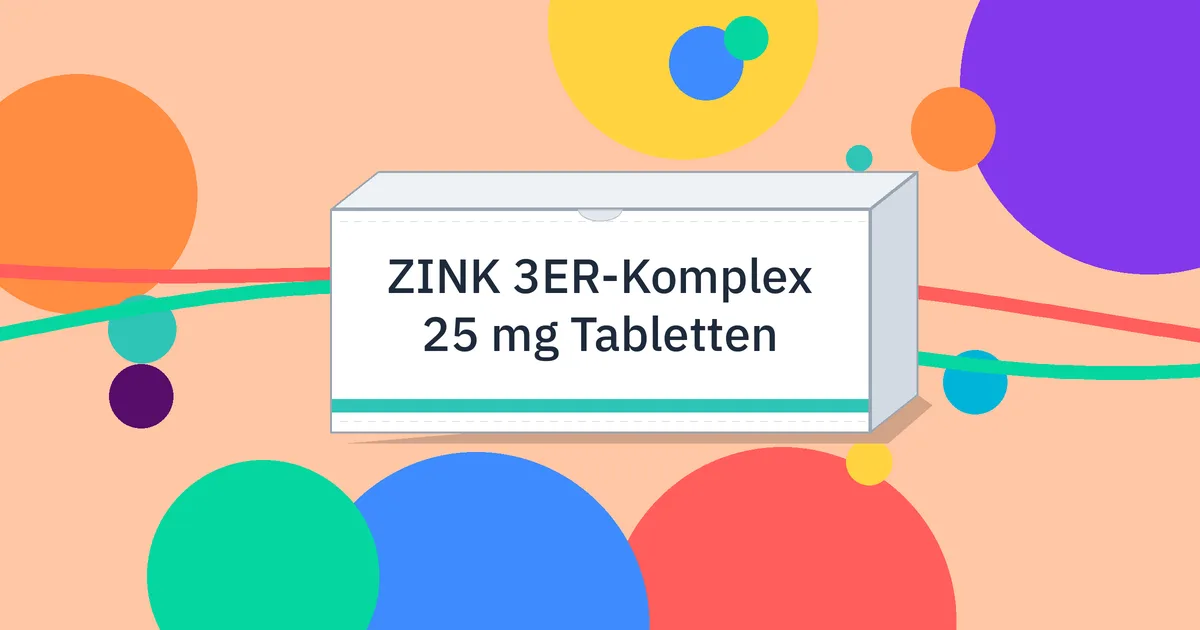 Symbolbild: Packung mit der Aufschrift ZINK 3ER-Komplex 25 mg Tabletten (PZN 20290483) – Verfügbarkeit und Bezug in Apotheken in Frankfurt am Main