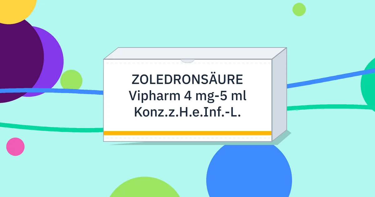 Symbolbild: Packung mit der Aufschrift ZOLEDRONSÄURE Vipharm 4 mg-5 ml Konz.z.H.e.Inf.-L. (PZN 04709540) – Verfügbarkeit und Bezug in Apotheken in Frankfurt am Main