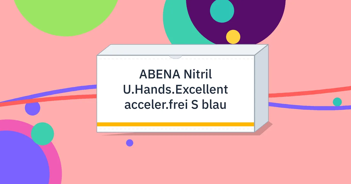 Symbolbild: Packung mit der Aufschrift ABENA Nitril U.Hands.Excellent acceler.frei S blau (PZN 20169362) – Verfügbarkeit und Bezug in Apotheken in Frankfurt am Main
