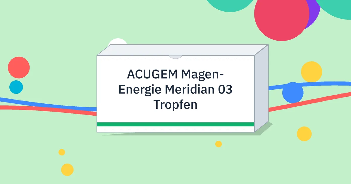 Symbolbild: Packung mit der Aufschrift ACUGEM Magen-Energie Meridian 03 Tropfen (PZN 20296853) – Verfügbarkeit und Bezug in Apotheken in Frankfurt am Main