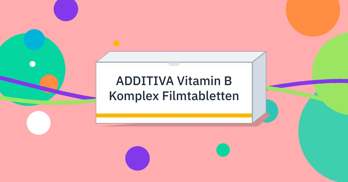 Symbolbild: Packung mit der Aufschrift ADDITIVA Vitamin B Komplex Filmtabletten (PZN 15782103) – Verfügbarkeit und Bezug in Apotheken in Frankfurt am Main