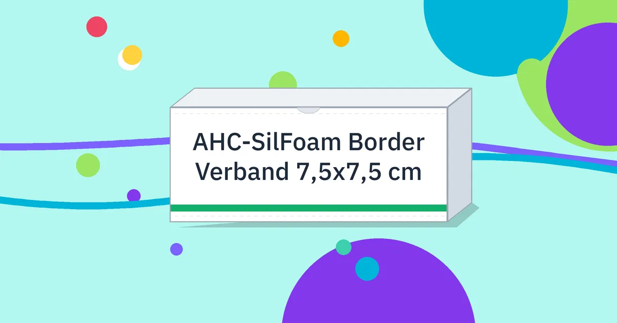 Symbolbild: Packung mit der Aufschrift AHC-SilFoam Border Verband 7,5x7,5 cm (PZN 18250045) – Verfügbarkeit und Bezug in Apotheken in Frankfurt am Main