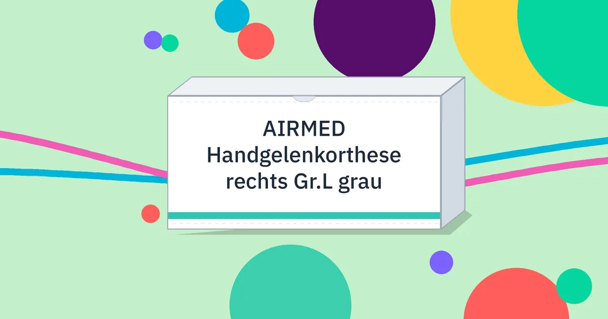 Symbolbild: Packung mit der Aufschrift AIRMED Handgelenkorthese rechts Gr.L grau (PZN 14048996) – Verfügbarkeit und Bezug in Apotheken in Frankfurt am Main
