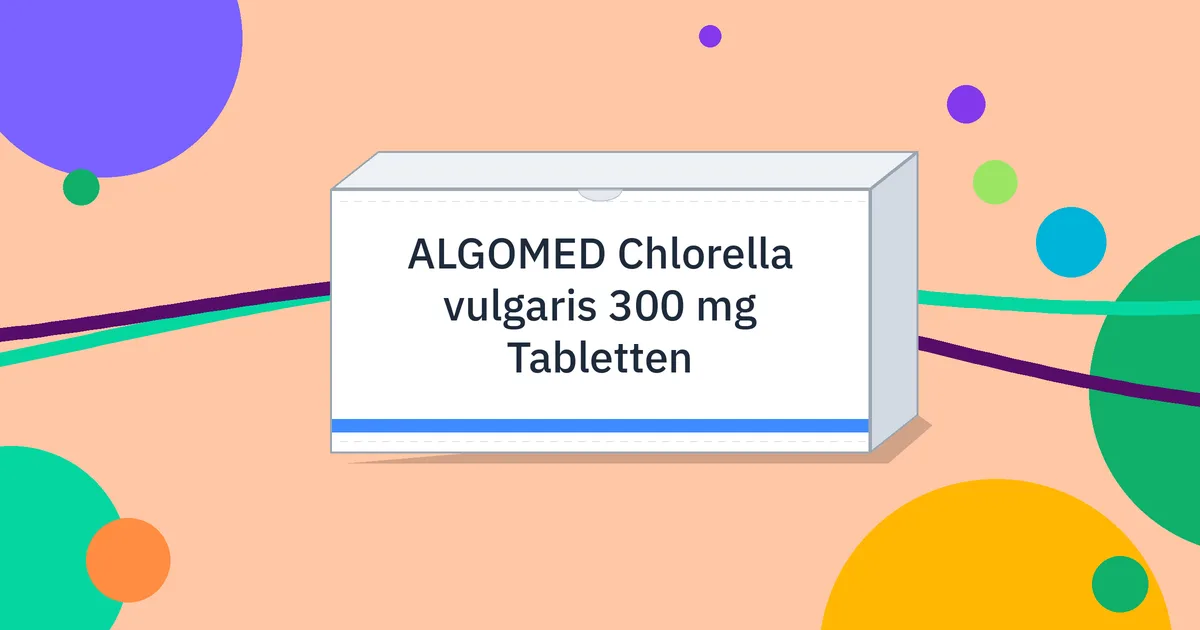 Symbolbild: Packung mit der Aufschrift ALGOMED Chlorella vulgaris 300 mg Tabletten (PZN 16888045) – Verfügbarkeit und Bezug in Apotheken in Frankfurt am Main