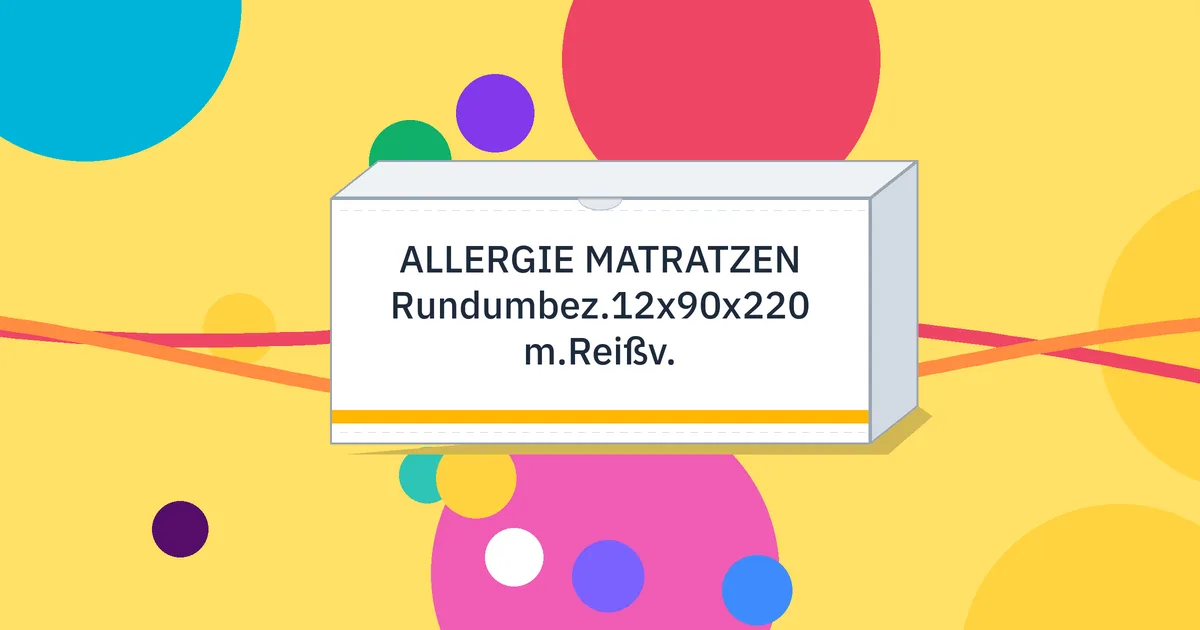 Symbolbild: Packung mit der Aufschrift ALLERGIE MATRATZEN Rundumbez.12x90x220 m.Reißv. (PZN 09302174) – Verfügbarkeit und Bezug in Apotheken in Frankfurt am Main