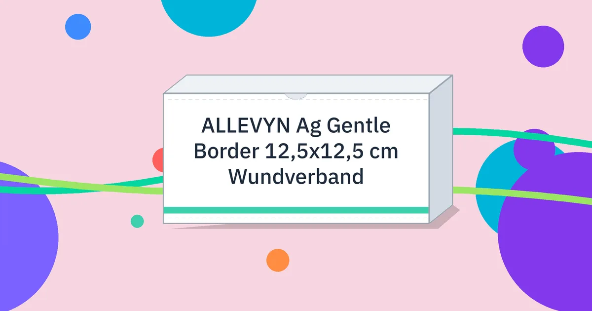 Symbolbild: Packung mit der Aufschrift ALLEVYN Ag Gentle Border 12,5x12,5 cm Wundverband (PZN 03296194) – Verfügbarkeit und Bezug in Apotheken in Frankfurt am Main