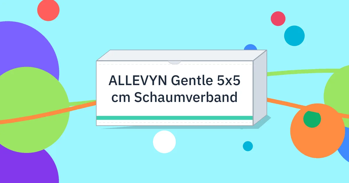Symbolbild: Packung mit der Aufschrift ALLEVYN Gentle 5x5 cm Schaumverband (PZN 18736368) – Verfügbarkeit und Bezug in Apotheken in Frankfurt am Main