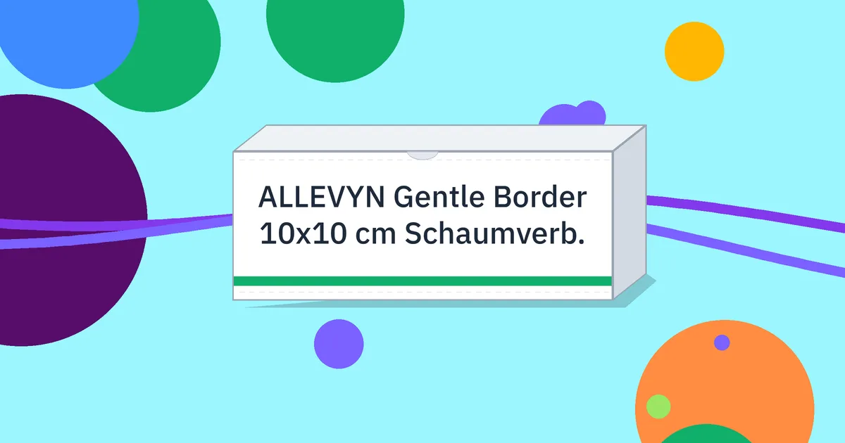Symbolbild: Packung mit der Aufschrift ALLEVYN Gentle Border 10x10 cm Schaumverb. (PZN 18010335) – Verfügbarkeit und Bezug in Apotheken in Frankfurt am Main