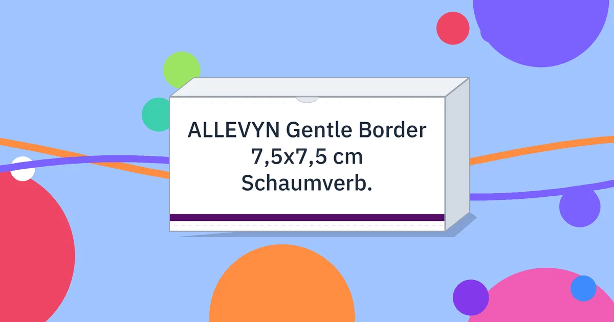 Symbolbild: Packung mit der Aufschrift ALLEVYN Gentle Border 7,5x7,5 cm Schaumverb. (PZN 02175991) – Verfügbarkeit und Bezug in Apotheken in Frankfurt am Main