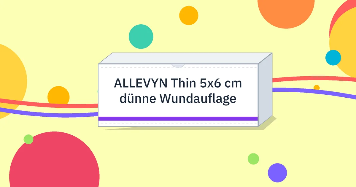 Symbolbild: Packung mit der Aufschrift ALLEVYN Thin 5x6 cm dünne Wundauflage (PZN 16682473) – Verfügbarkeit und Bezug in Apotheken in Frankfurt am Main