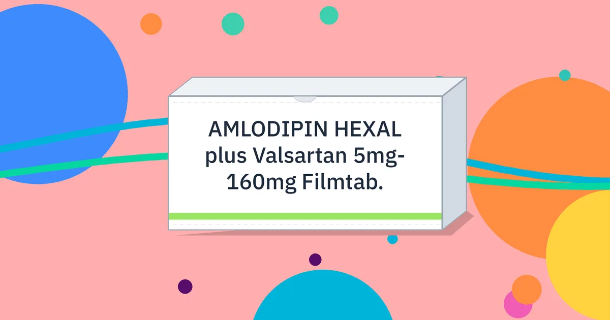 Symbolbild: Packung mit der Aufschrift AMLODIPIN HEXAL plus Valsartan 5mg-160mg Filmtab. (PZN 12550763) – Verfügbarkeit und Bezug in Apotheken in Frankfurt am Main