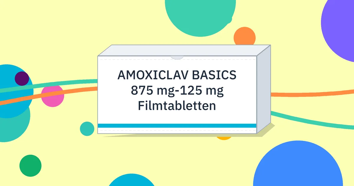 Symbolbild: Packung mit der Aufschrift AMOXICLAV BASICS 875 mg-125 mg Filmtabletten (PZN 07698587) – Verfügbarkeit und Bezug in Apotheken in Frankfurt am Main