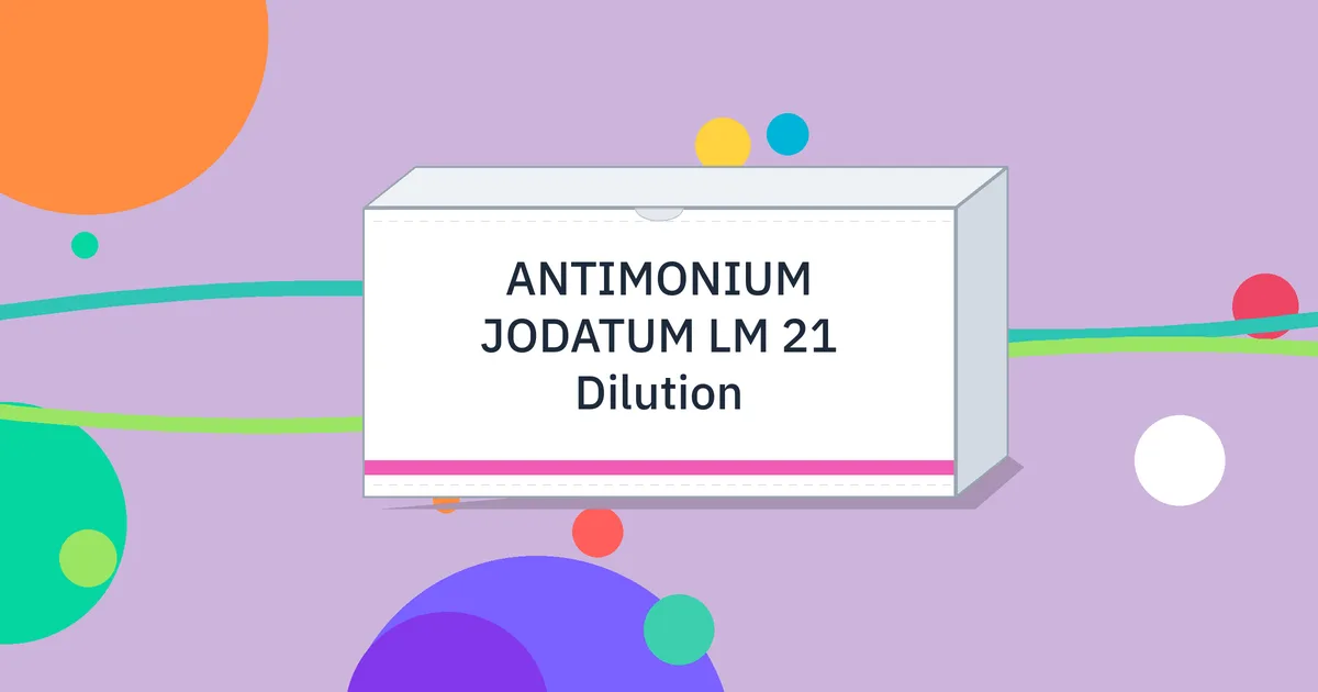 Symbolbild: Packung mit der Aufschrift ANTIMONIUM JODATUM LM 21 Dilution (PZN 12764346) – Verfügbarkeit und Bezug in Apotheken in Frankfurt am Main