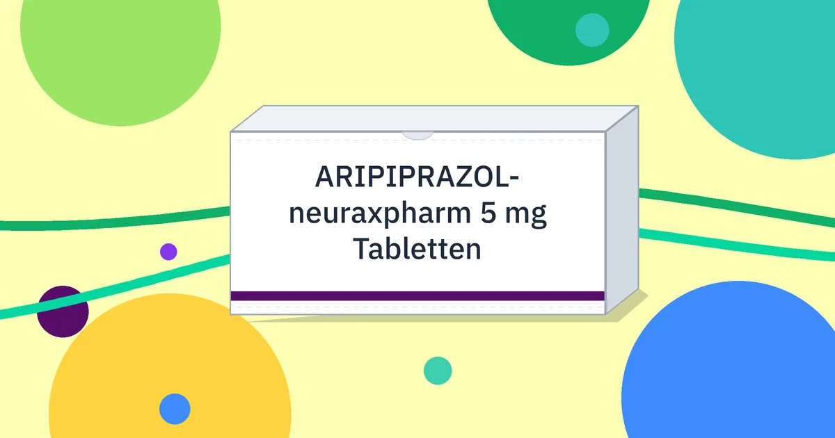 Symbolbild: Packung mit der Aufschrift ARIPIPRAZOL-neuraxpharm 5 mg Tabletten (PZN 10736216) – Verfügbarkeit und Bezug in Apotheken in Frankfurt am Main