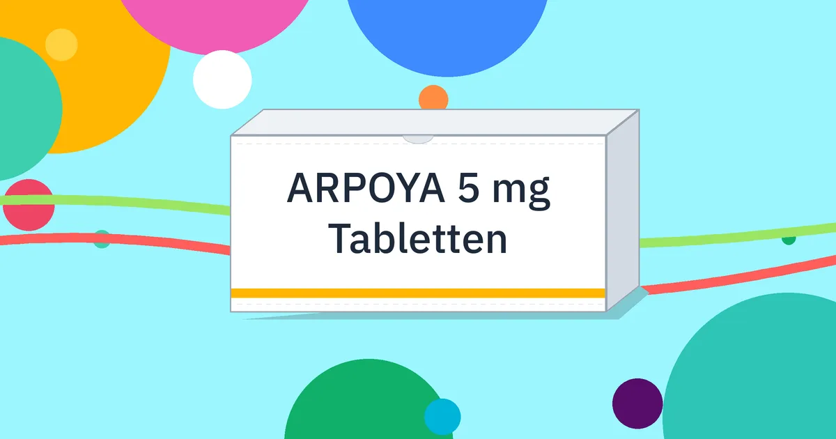Symbolbild: Packung mit der Aufschrift ARPOYA 5 mg Tabletten (PZN 19455393) – Verfügbarkeit und Bezug in Apotheken in Frankfurt am Main