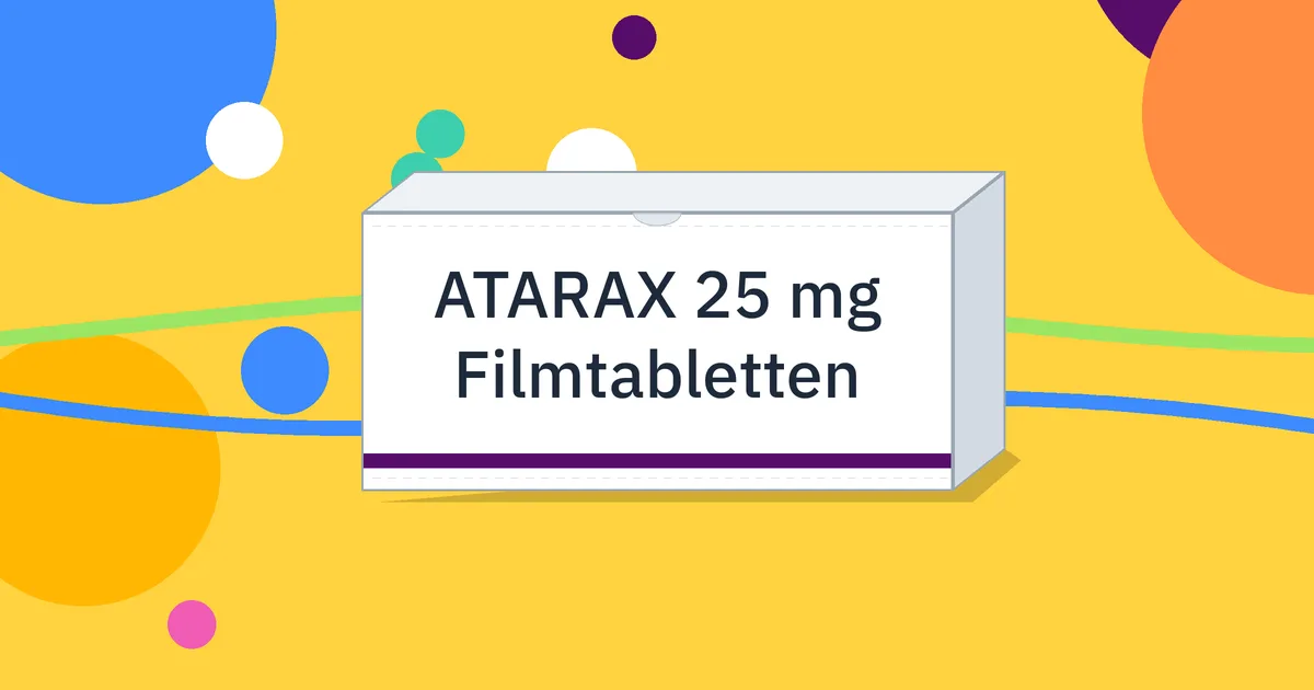 Symbolbild: Packung mit der Aufschrift ATARAX 25 mg Filmtabletten (PZN 08491664) – Verfügbarkeit und Bezug in Apotheken in Frankfurt am Main