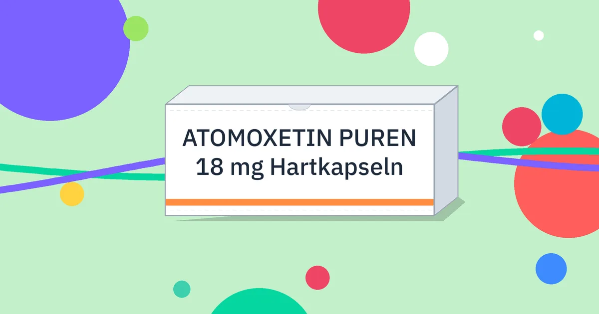Symbolbild: Packung mit der Aufschrift ATOMOXETIN PUREN 18 mg Hartkapseln (PZN 14375577) – Verfügbarkeit und Bezug in Apotheken in Frankfurt am Main