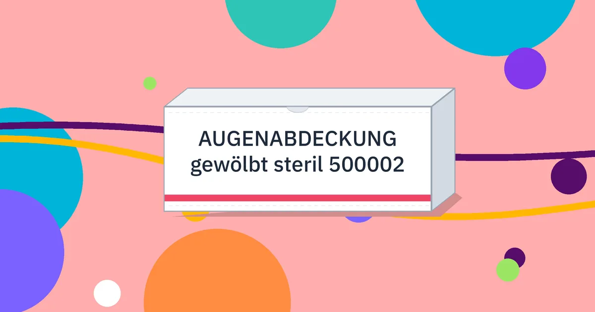Symbolbild: Packung mit der Aufschrift AUGENABDECKUNG gewölbt steril 500002 (PZN 00185896) – Verfügbarkeit und Bezug in Apotheken in Frankfurt am Main