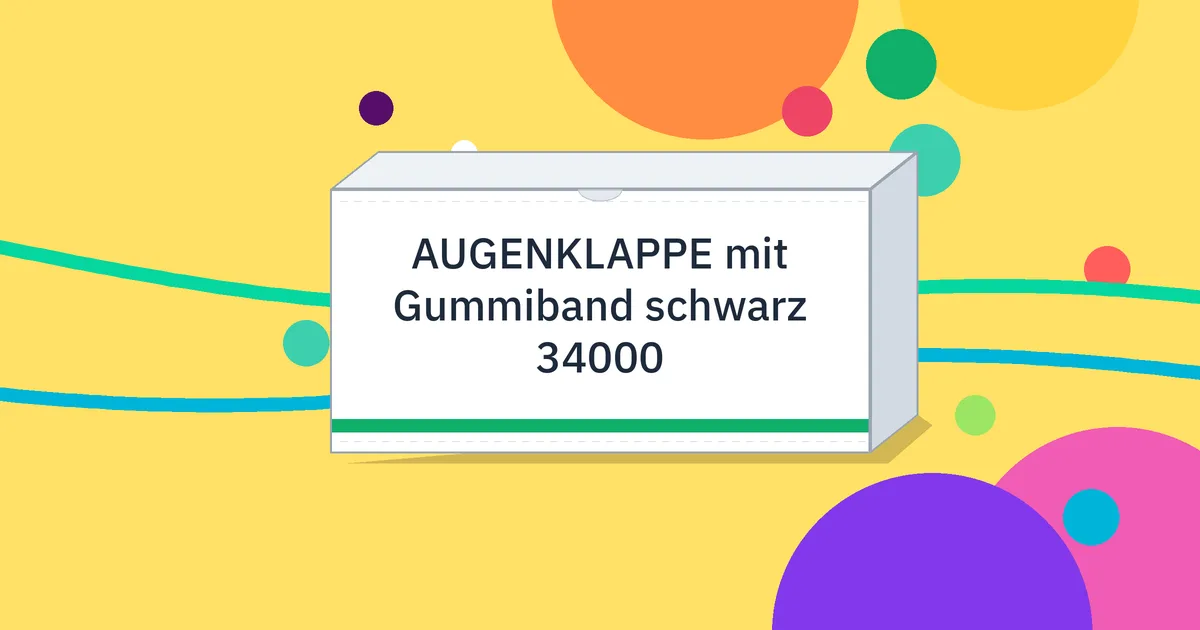 Symbolbild: Packung mit der Aufschrift AUGENKLAPPE mit Gummiband schwarz 34000 (PZN 04096847) – Verfügbarkeit und Bezug in Apotheken in Frankfurt am Main